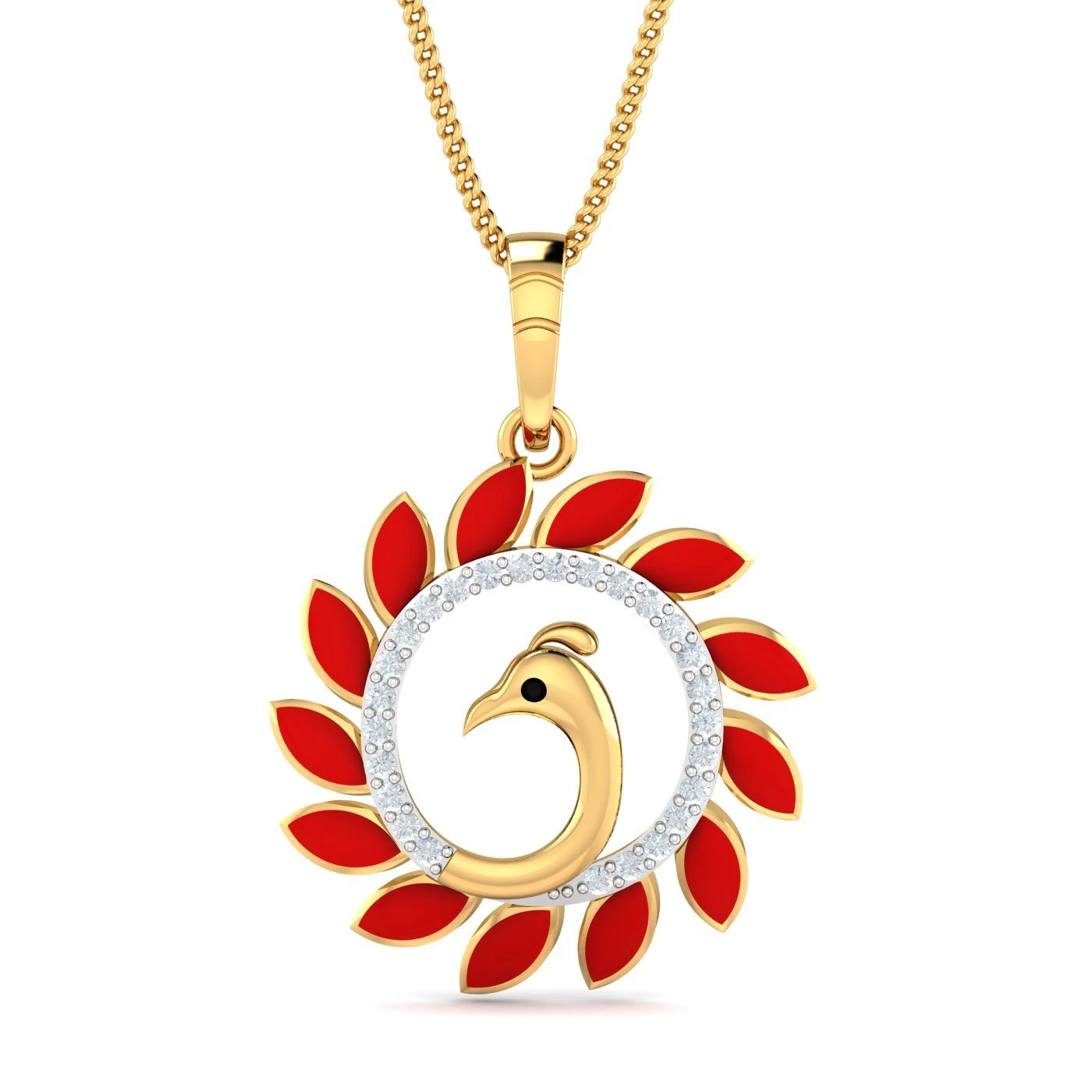 Yellow Gold Seine Peacock Enamel Pendant