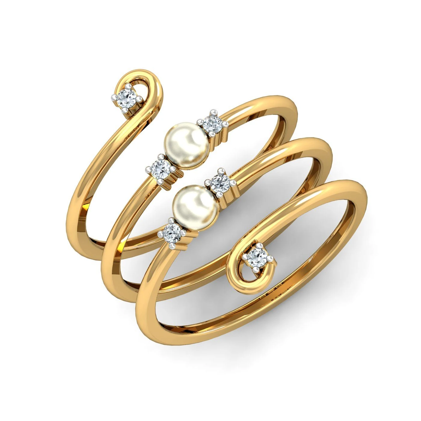 Yellow Gold Tendril Pearl Ring